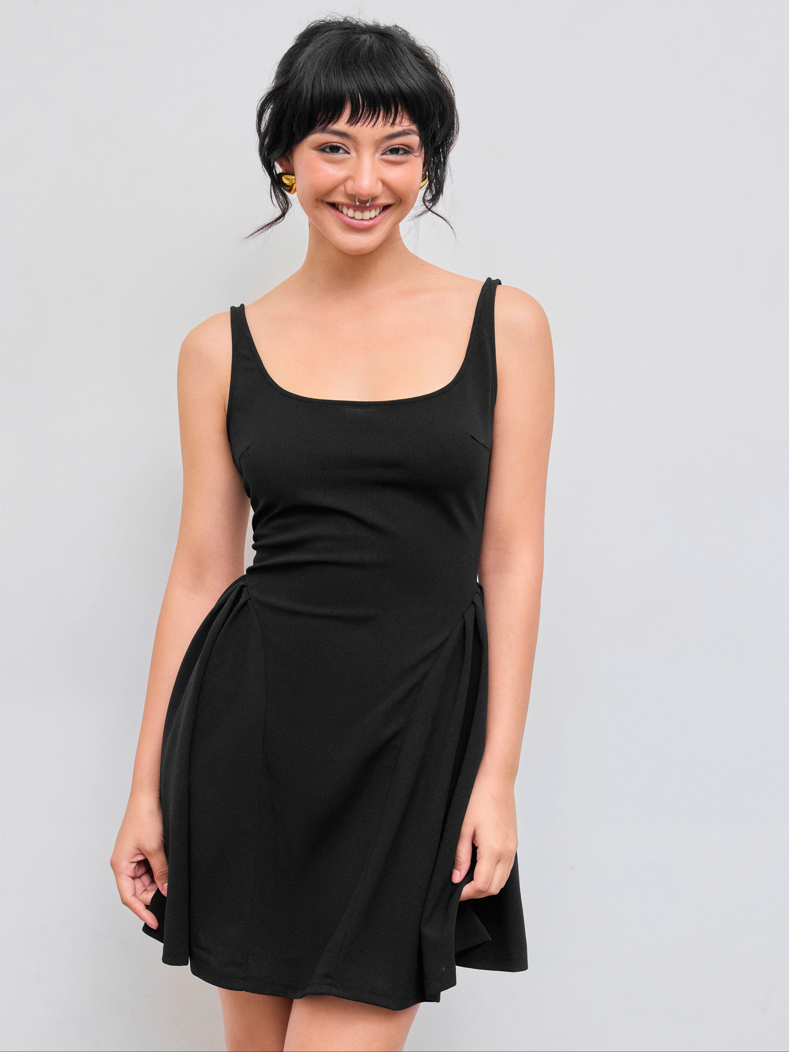 Hoco Dress Homecoming Dress Knit Fabric Square Neck Solid Pleated Cami Mini Dress For Daily Casual