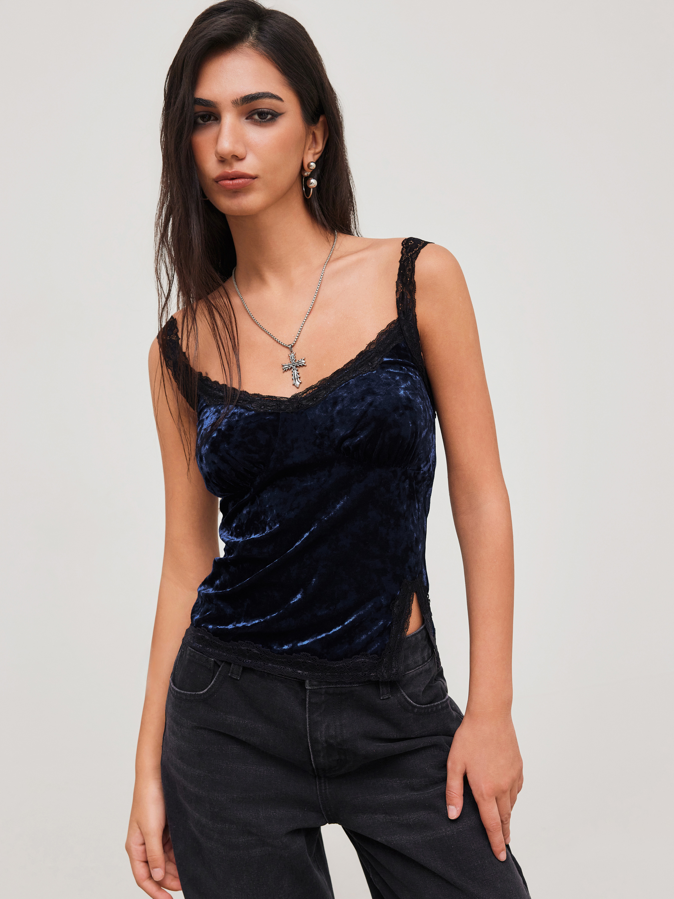 Velvet Velvet Sweetheart Solid Lace Trim Tank Top For Music Festival ...