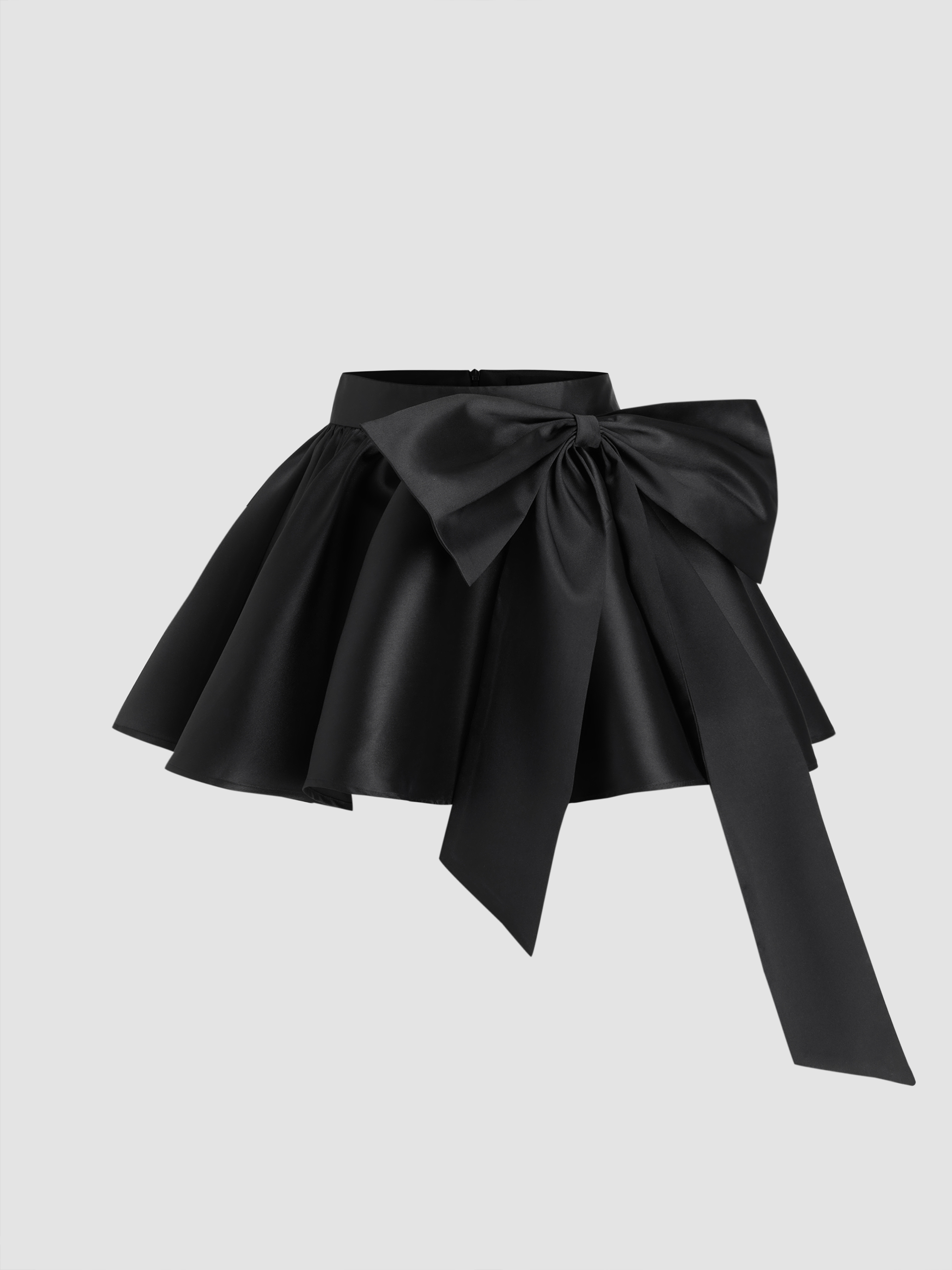 Woven High Rise Solid Bowknot Ruffle Hem Mini Skirt For Date