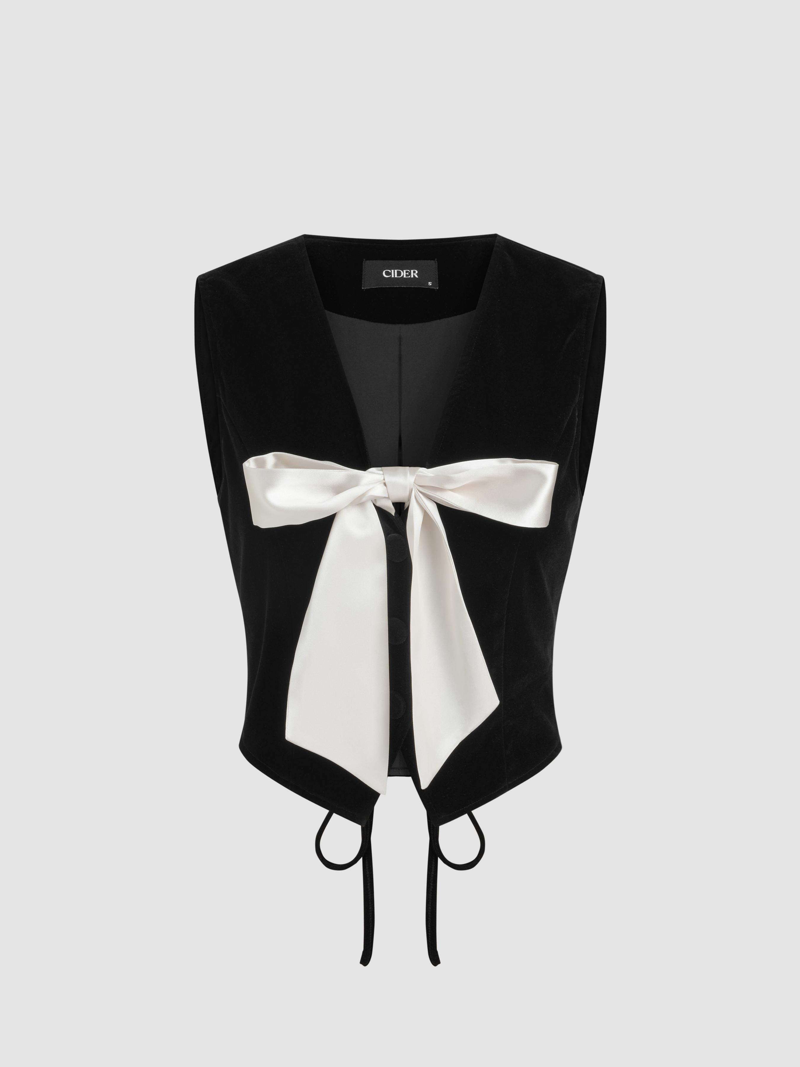 Velvet Velvet V-neck Bowknot Tie Back Jacket Vest For Daily Casual