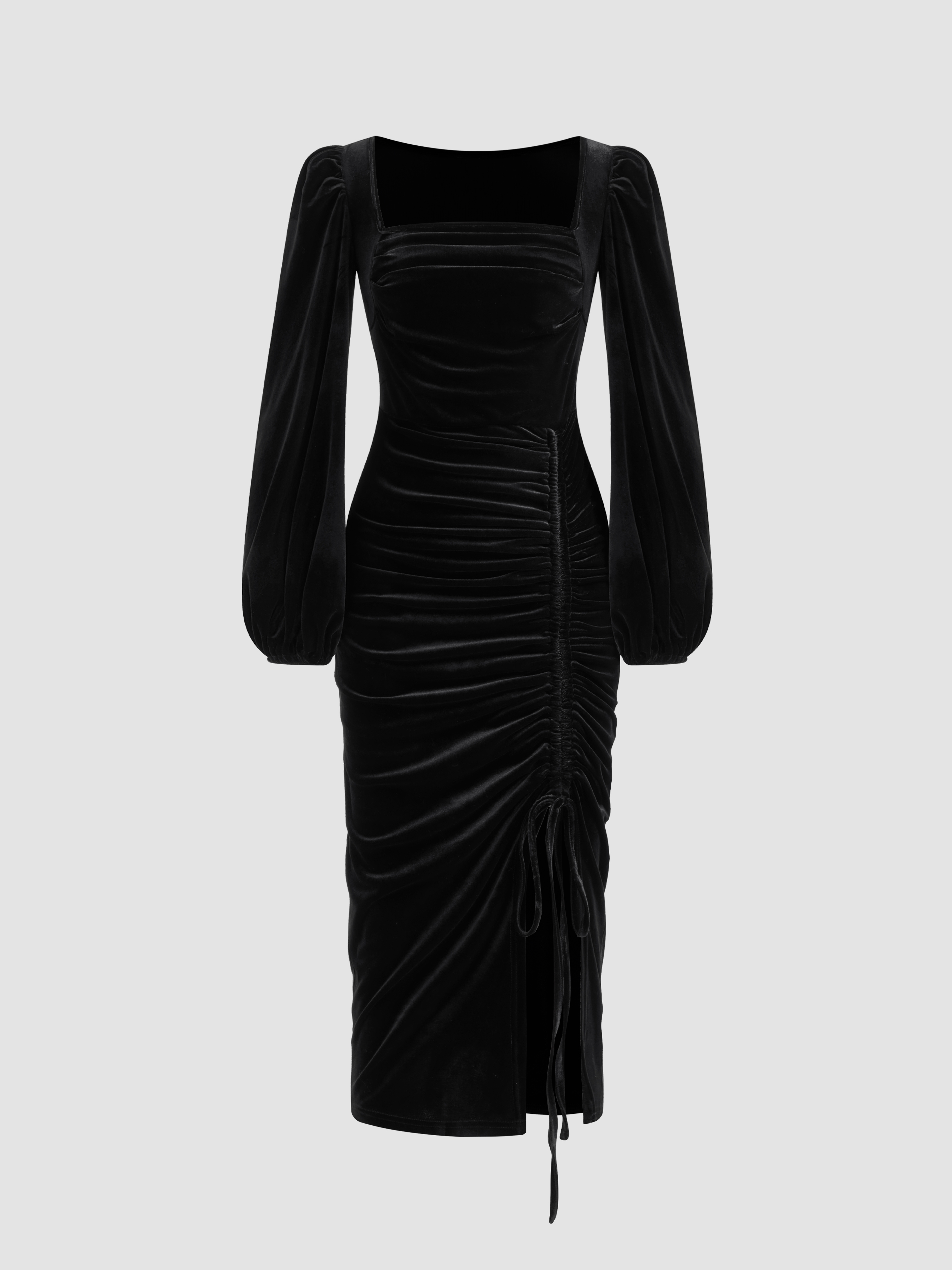 Velvet Velvet Drawstring Split Long Sleeve Maxi Dress For Party/Clubbing