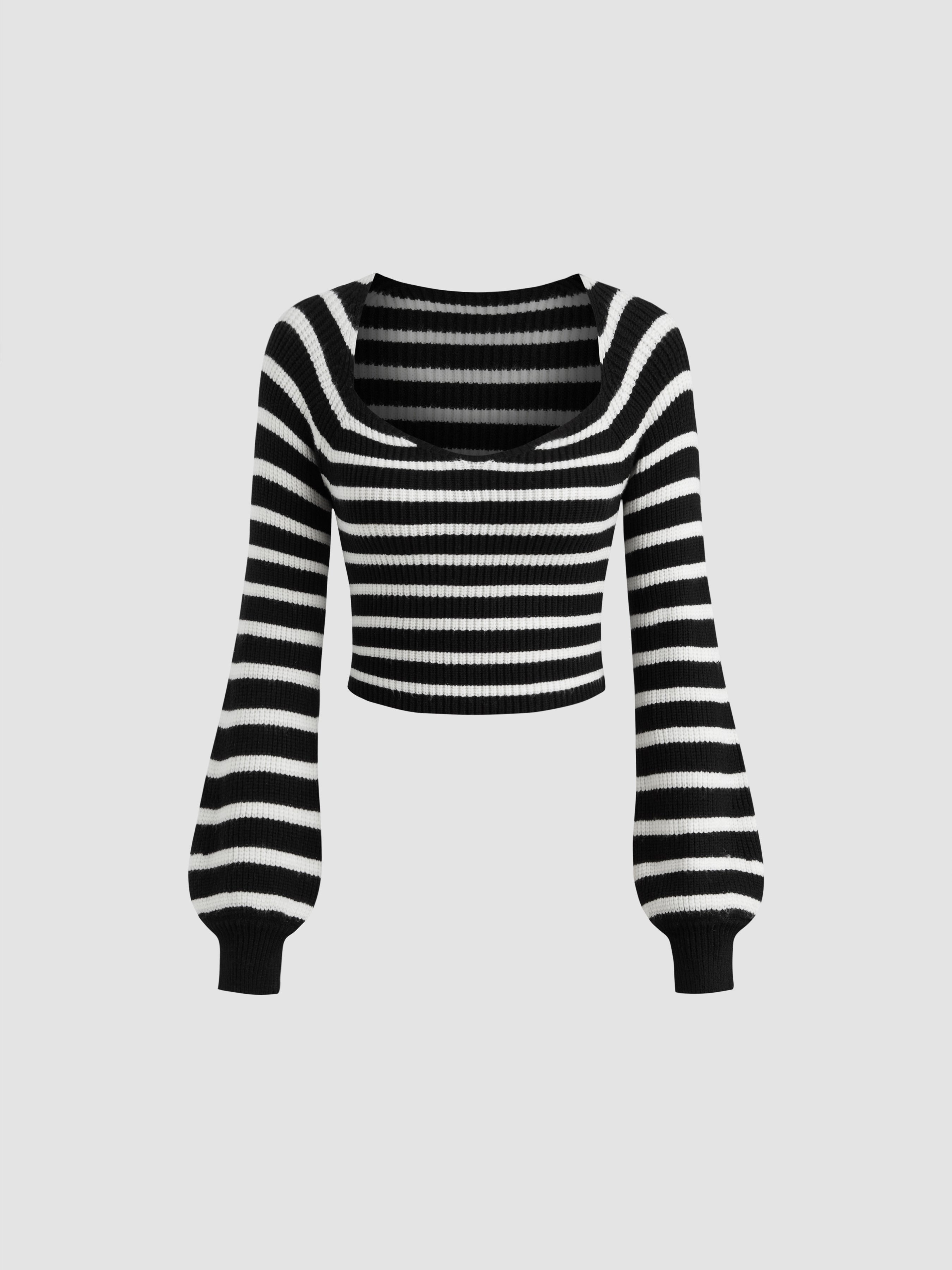 Knit Fabric Knit Sweetheart Striped Cropped Sweater For Daily Casual