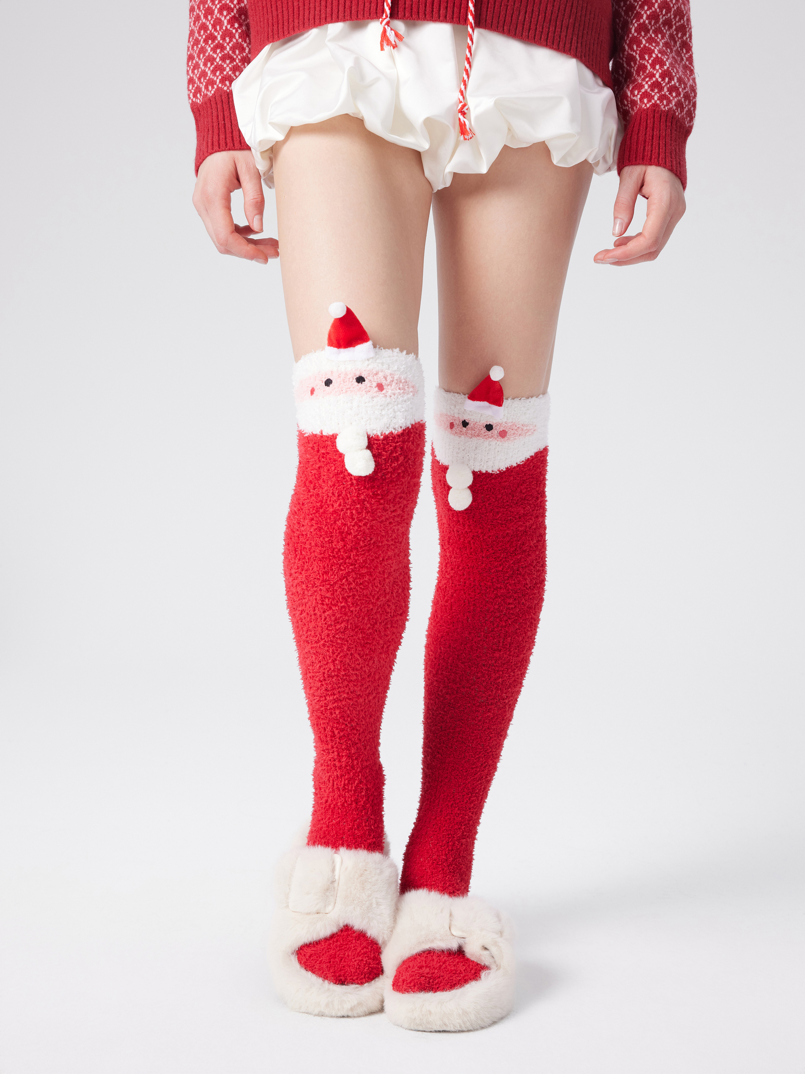 Melanges de coton CHRISTMAS FUZZY OVER THE KNEE SOCKS For Vacances