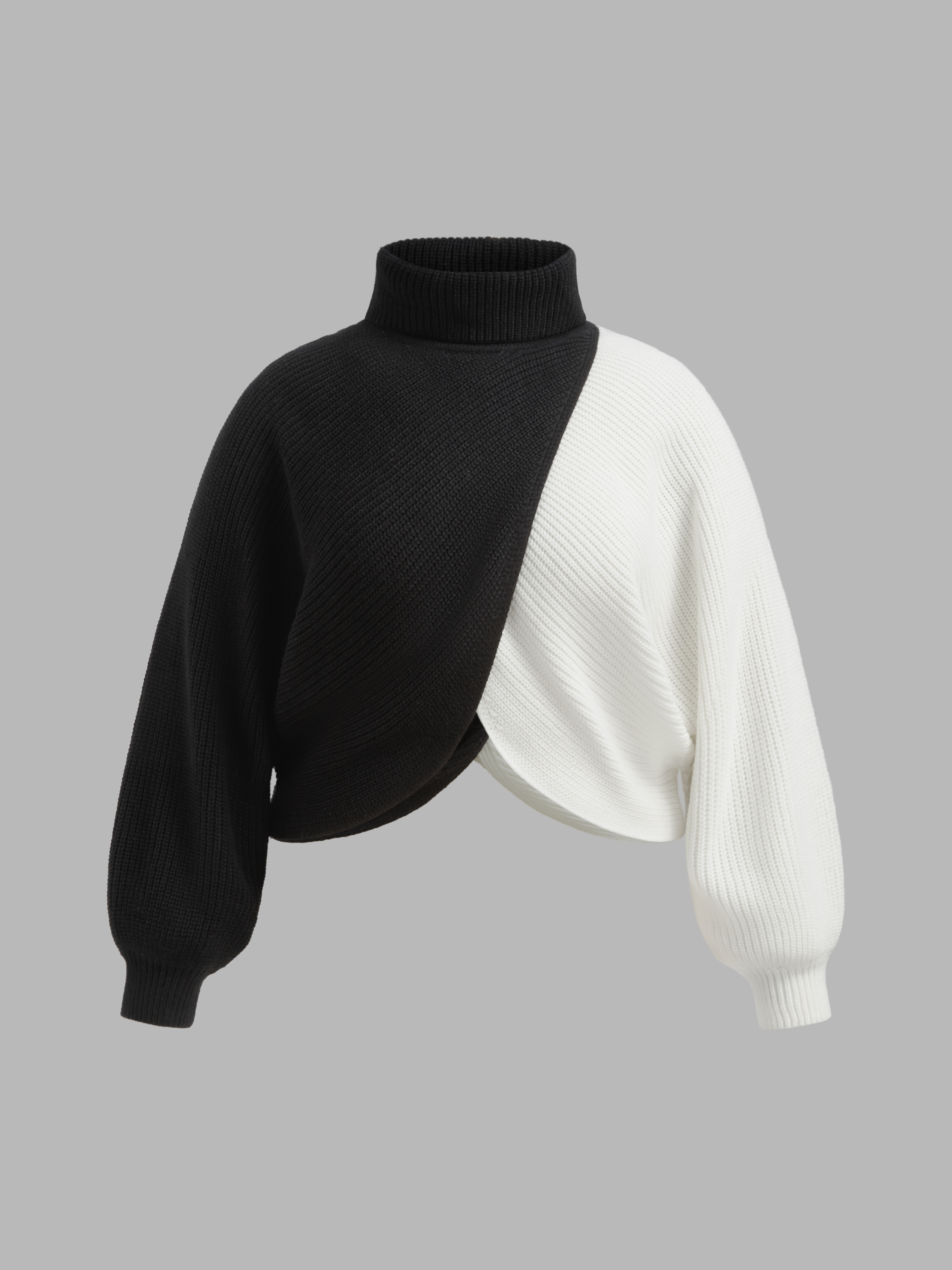 Knit Fabric Knit High Neck Two Tone Long Sleeve Oversized Top Curve ...