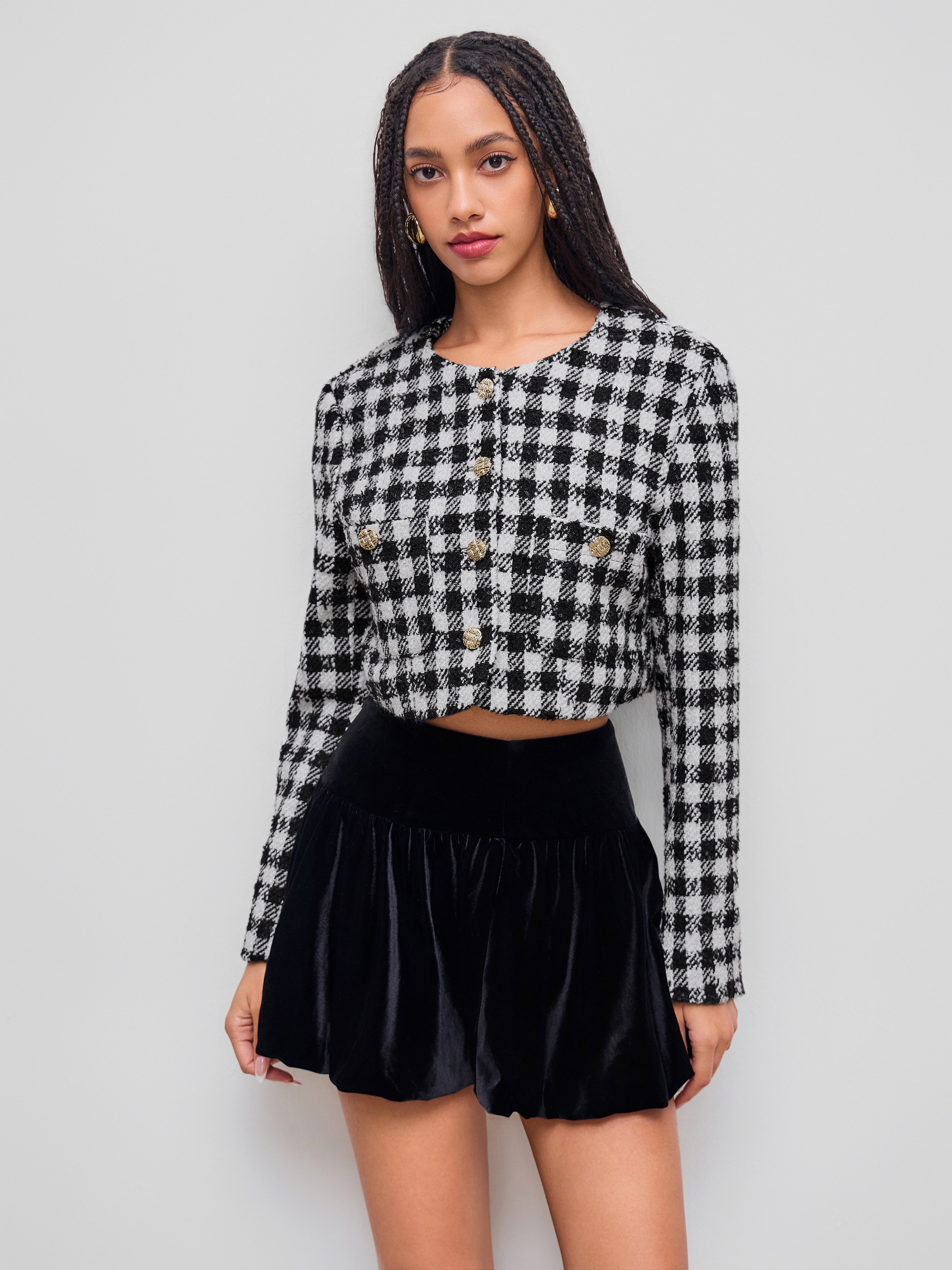 Tweed Tweed Check Cropped Jacket For Daily Casual