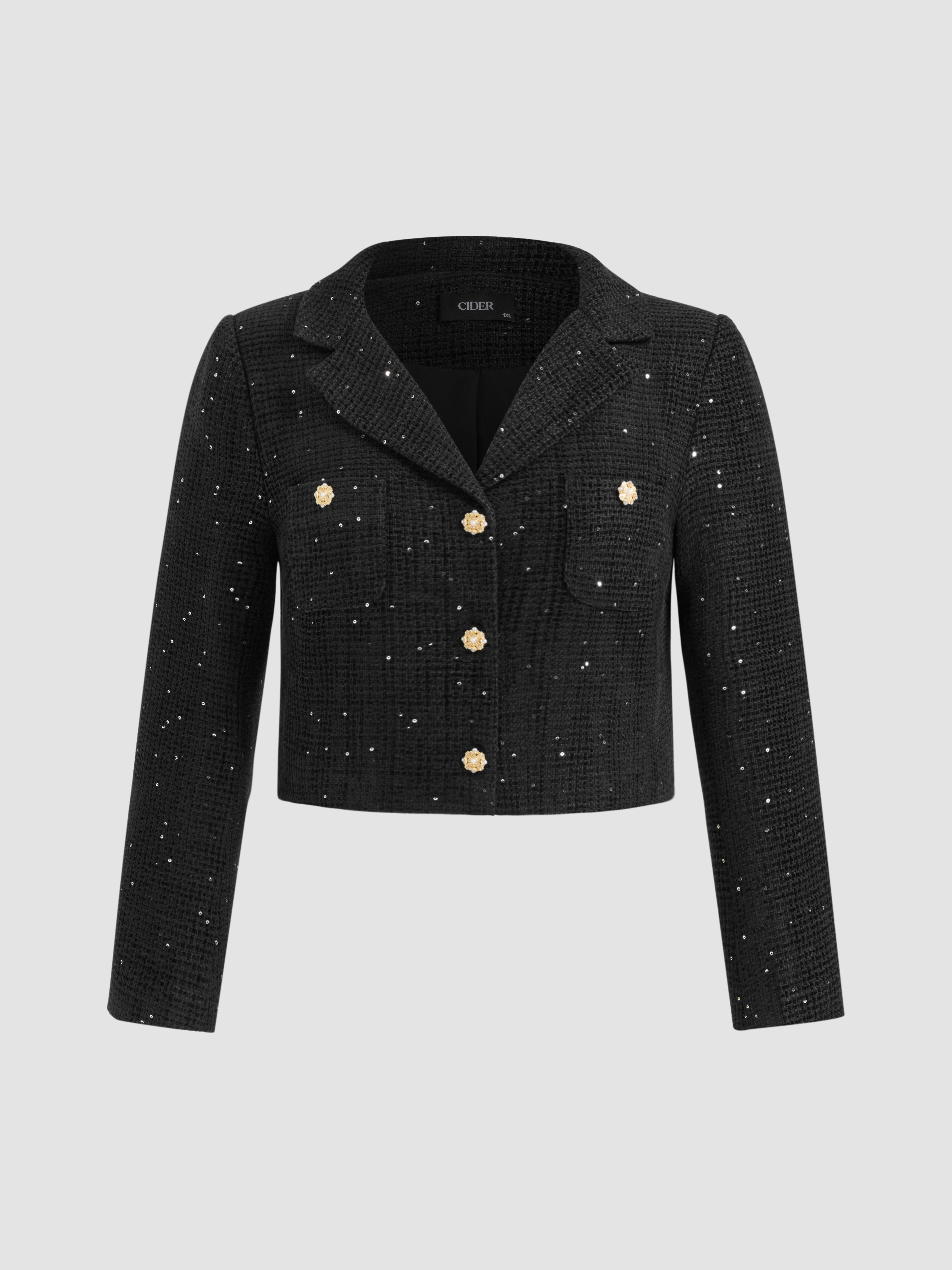 Tweed Tweed Collar Sequin Pocket Blazer Curve & Plus For Work