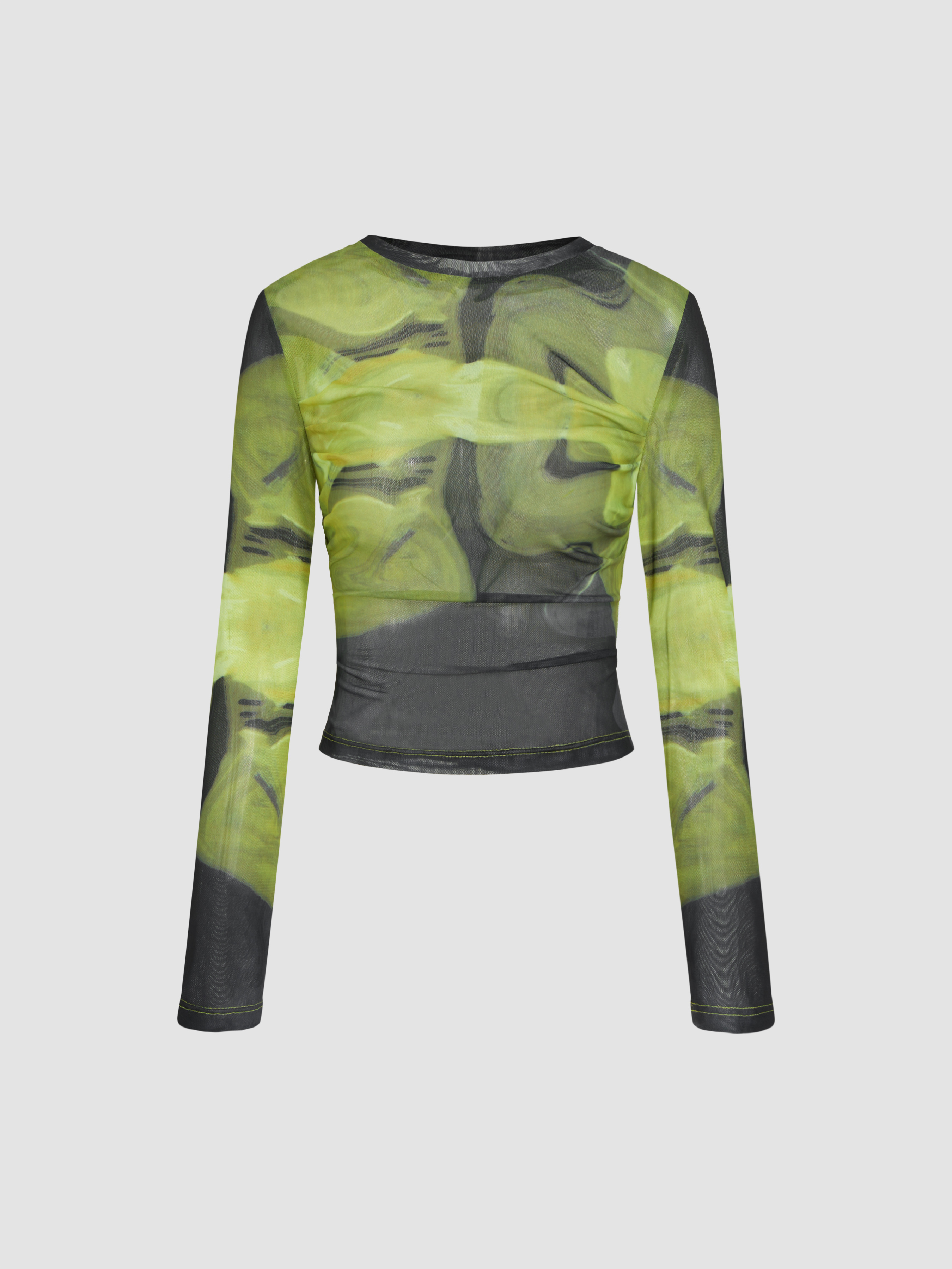 Mesh Mesh Round Neckline Abstract Ruched See-through Top For Music ...