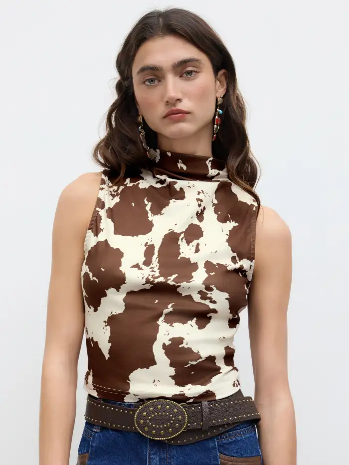 brown cow pattern top