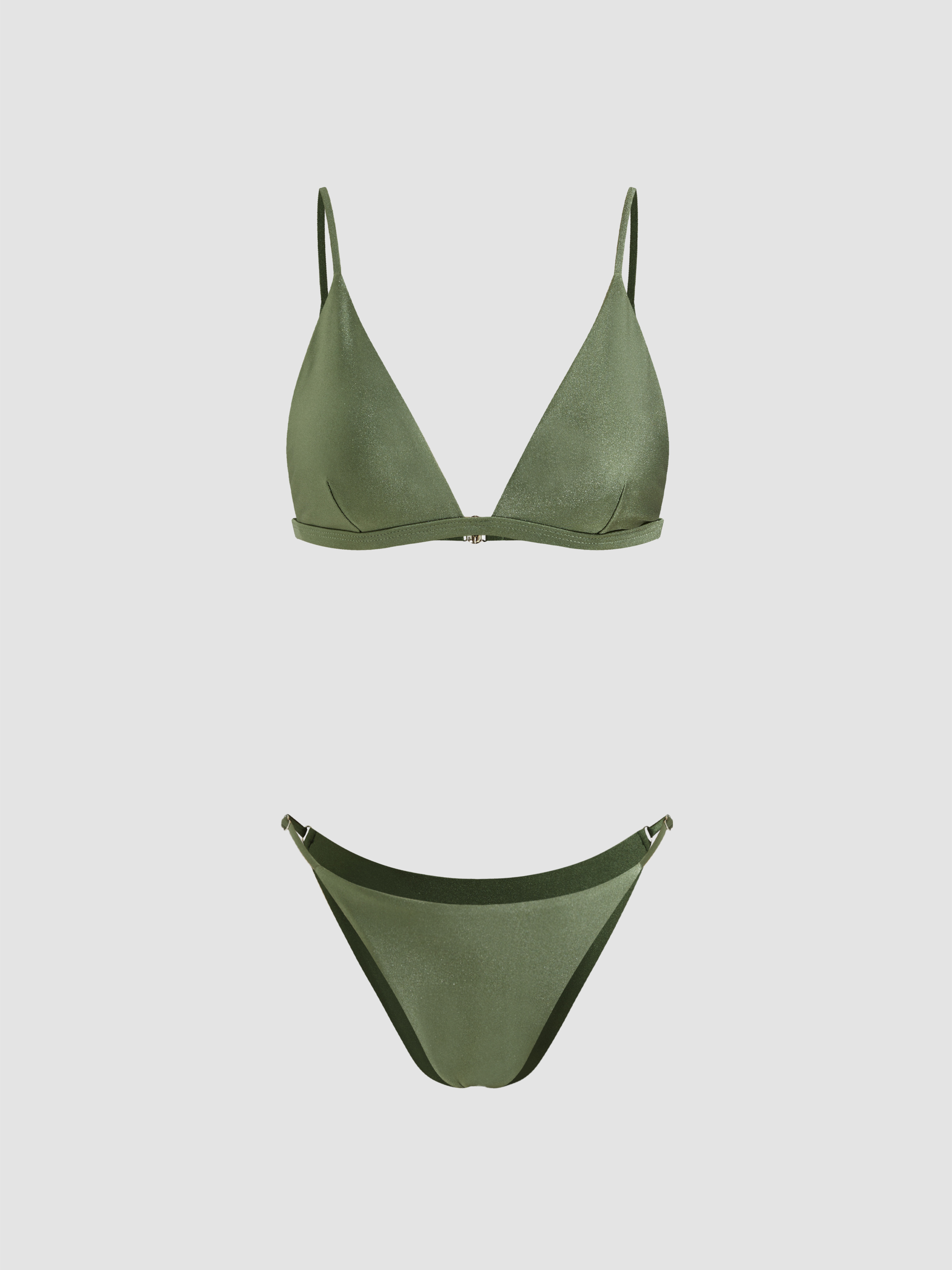 Knit Fabric V-neck Triangle Cheeky Bikini Set For Swimming Pool Vacation