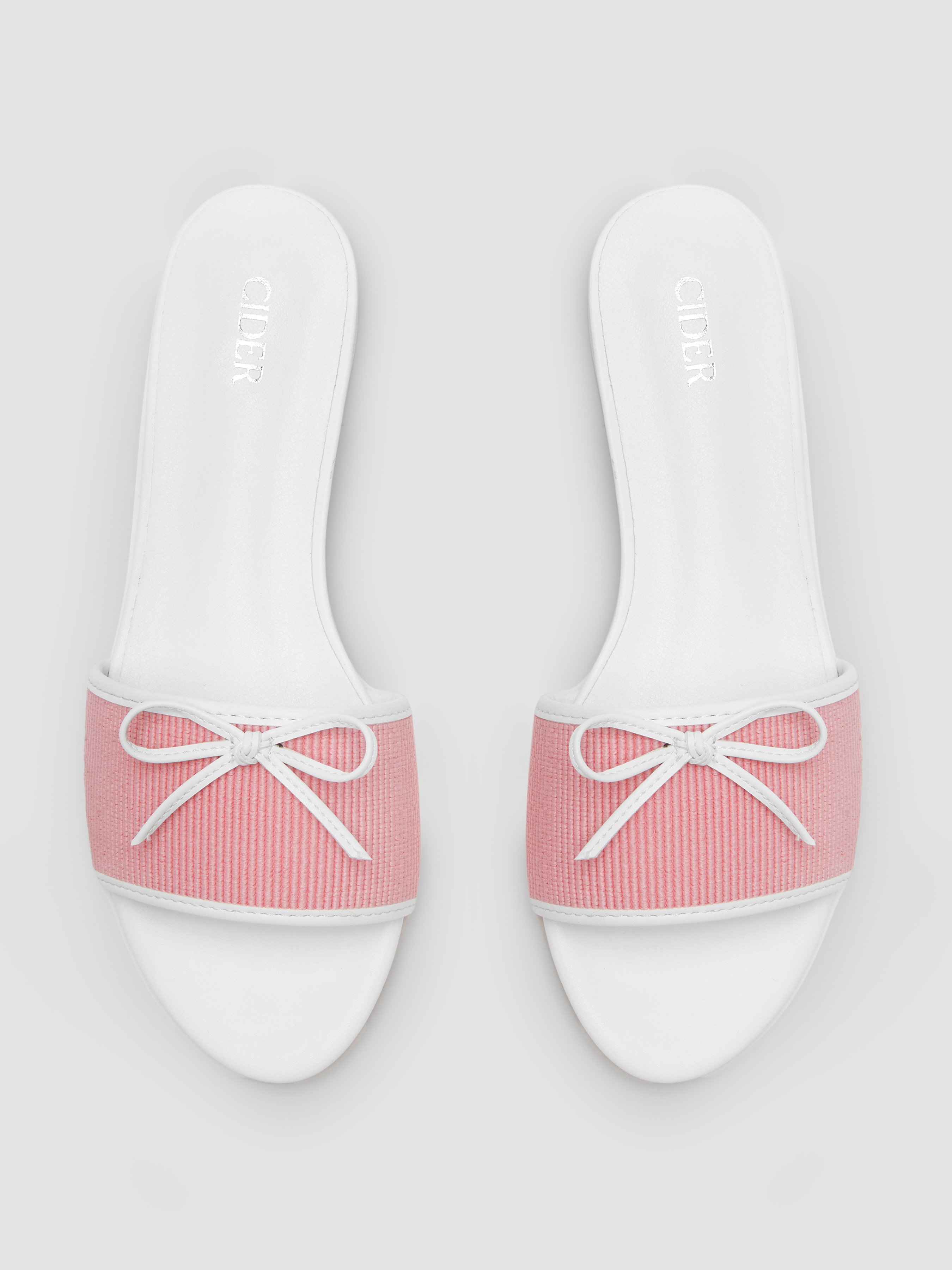TWO-TONE BOW LOW HEEL KNIT & FAUX LEATHER SLIPPERS - Cider