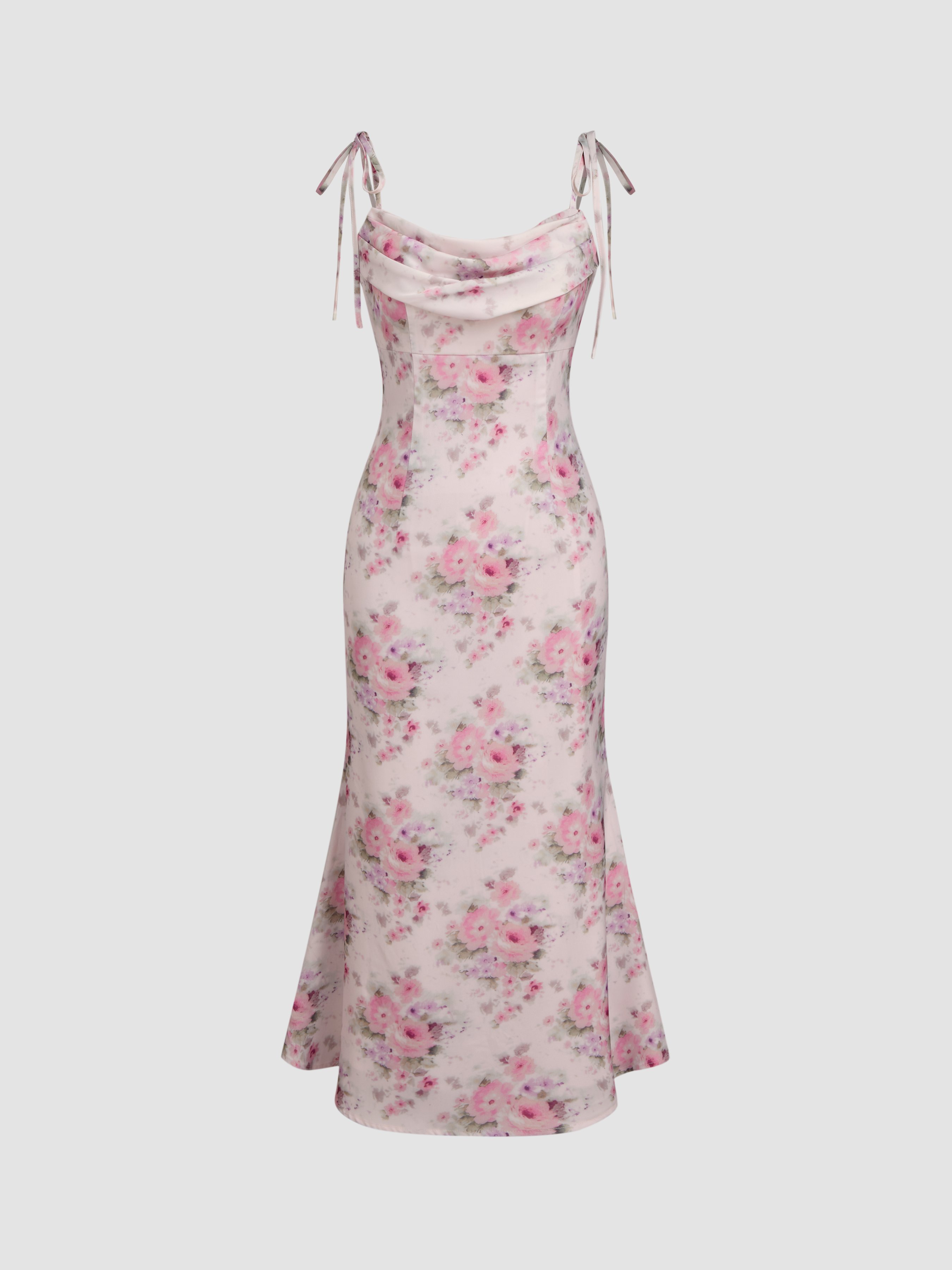 Valentine Satin Satin Floral Ruched Slip Maxi Dress For Date