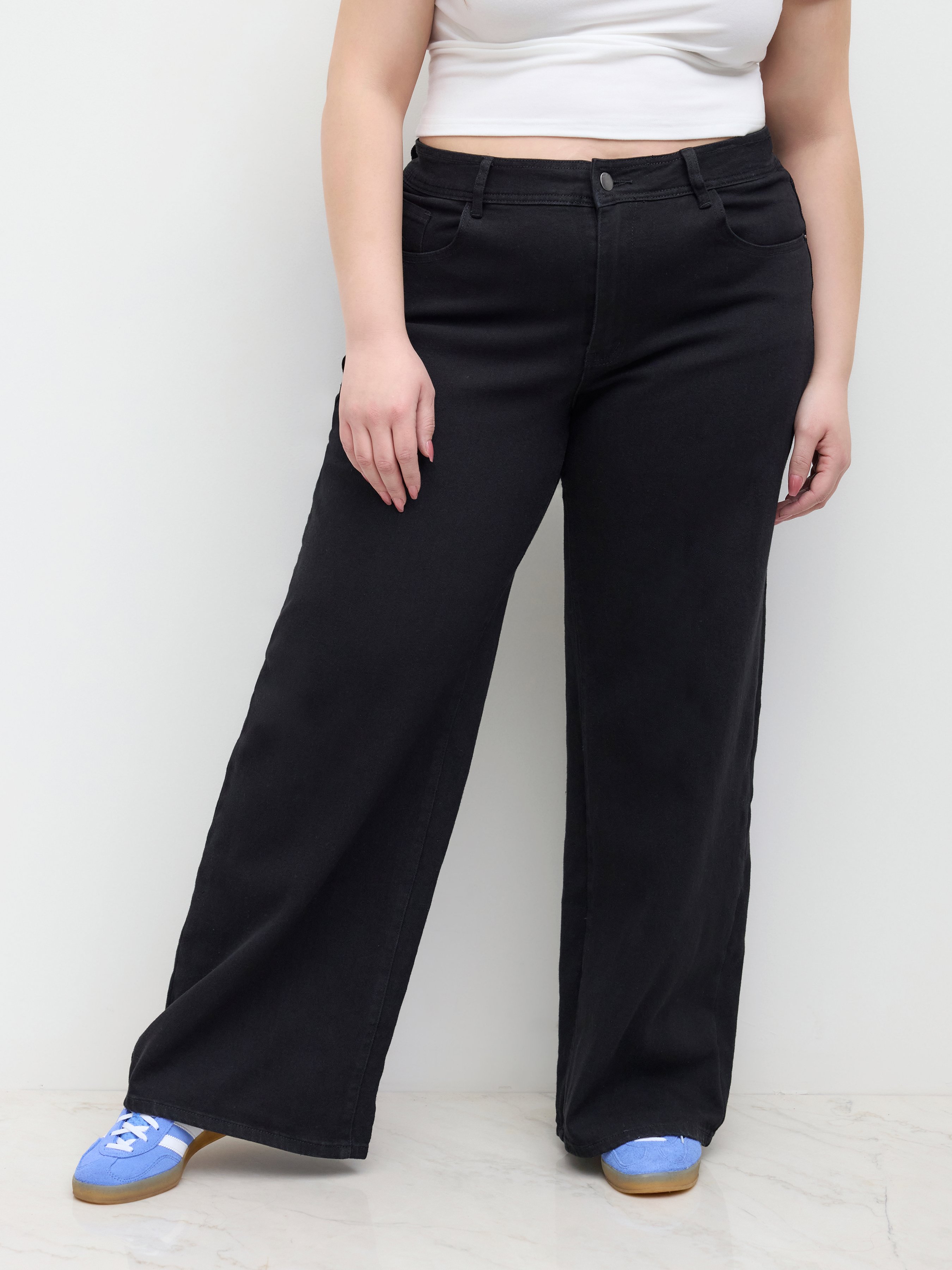 Denim Mid-Rise Straight Leg Curve & Plus For Daily Casual