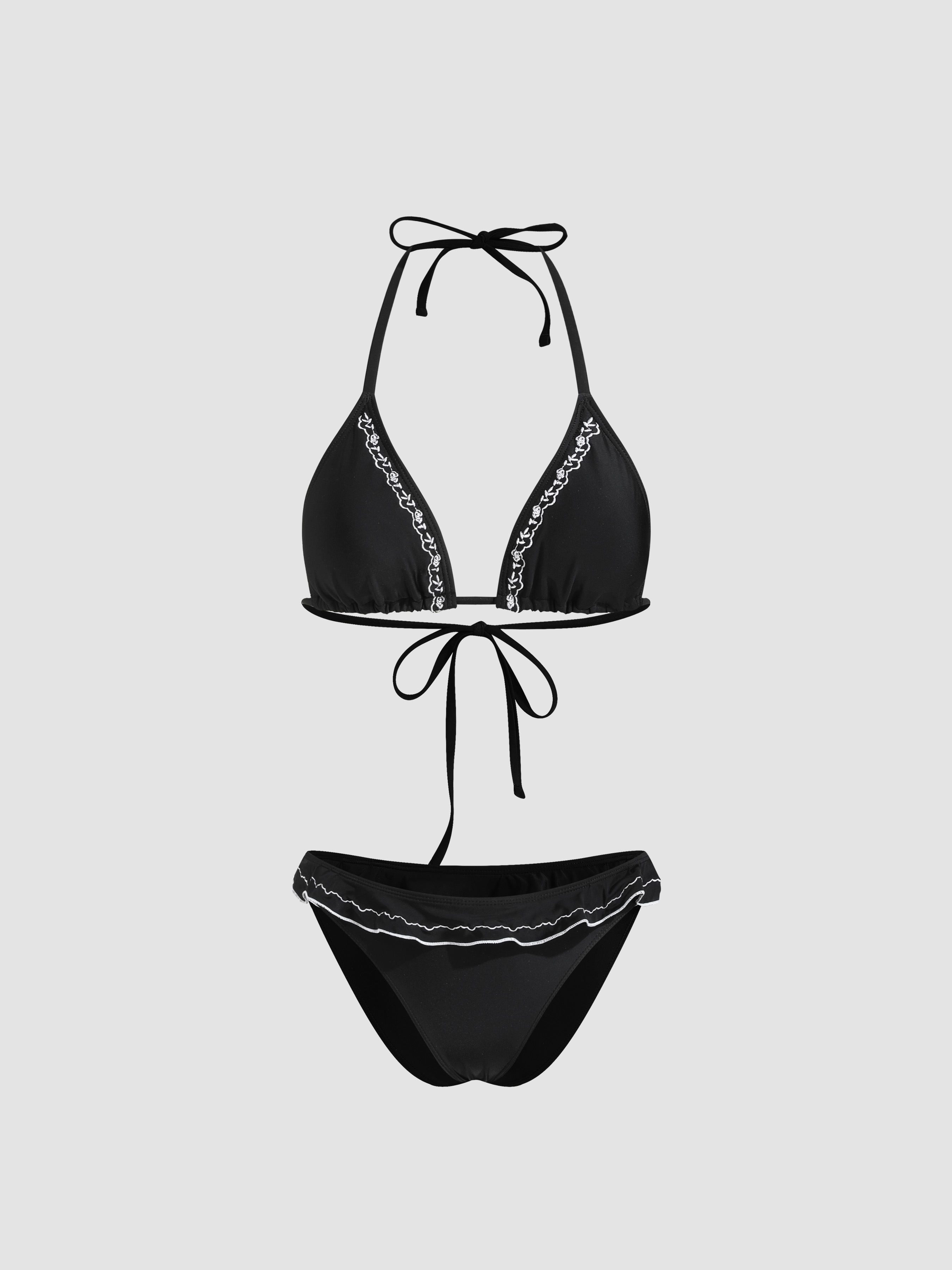 Knit Fabric Floral Ruffle Triangle Cheeky Bikini Set For Swimming Pool ...