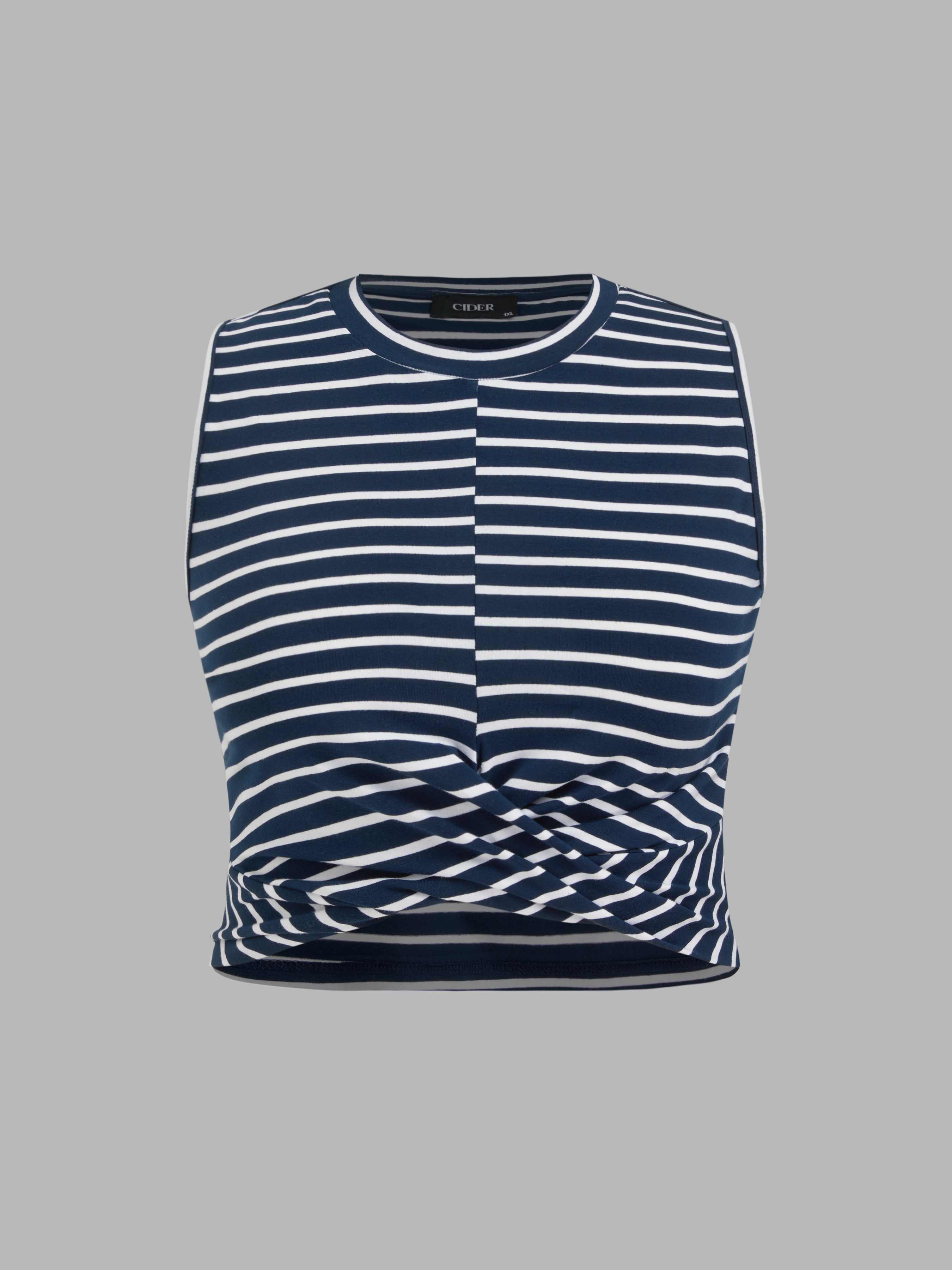 Jersey Cotton-Blend Round Neckline Stripe Twist Crop Tank Top Curve ...