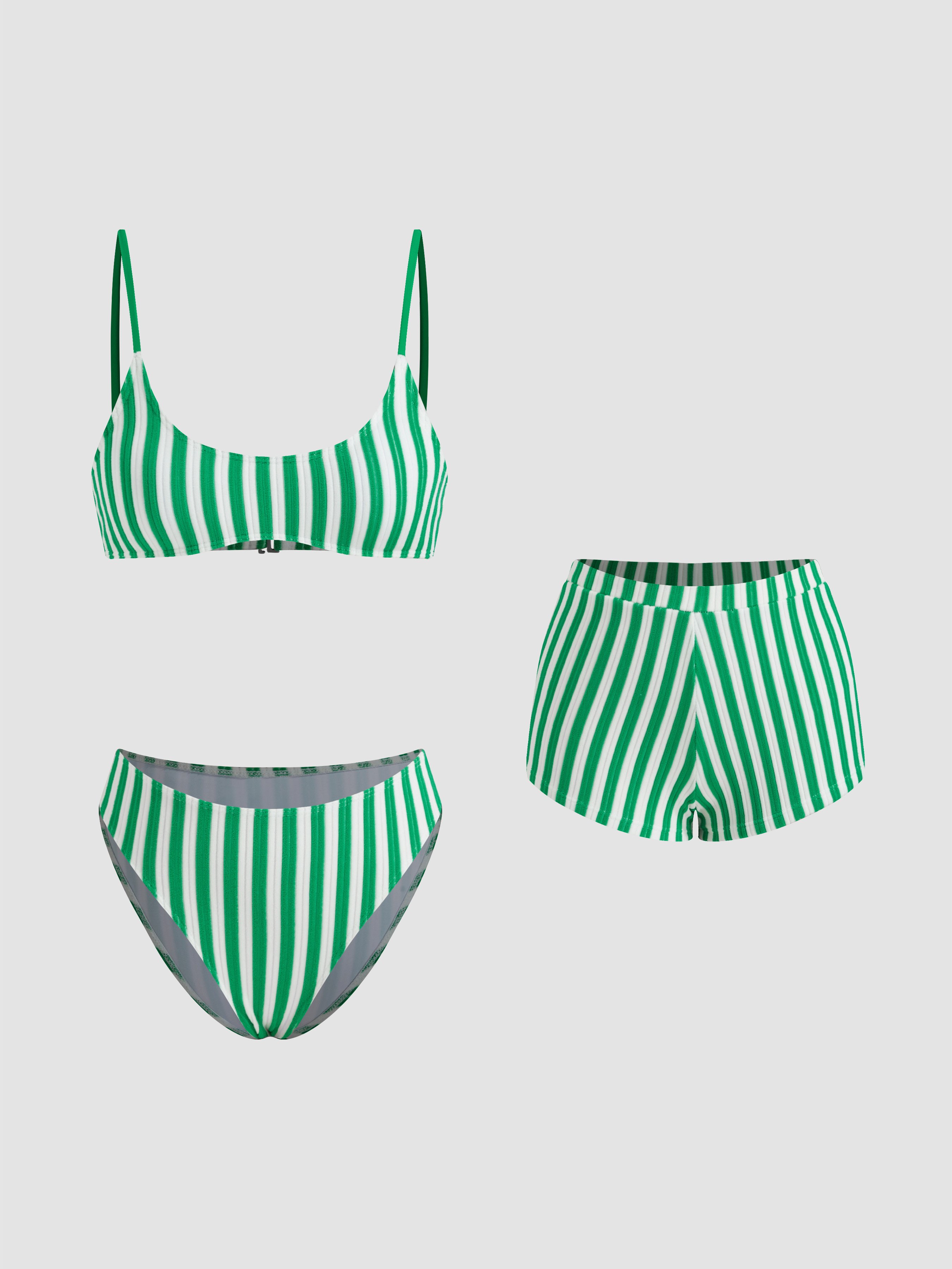 Terry Terry U-neckline Stripe Bracelet Bikini Set & Cover Up Shorts For ...
