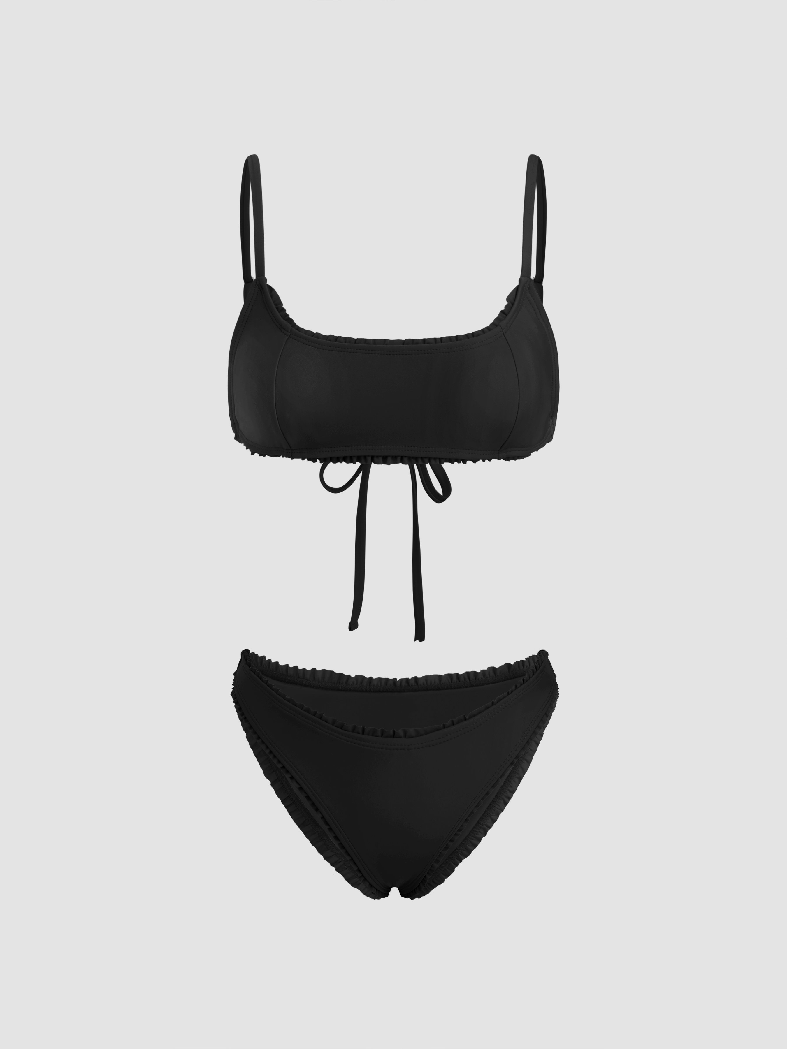 Knit Fabric U-neckline Lettuce Trim Bracelet Bikini Set For Swimming Pool