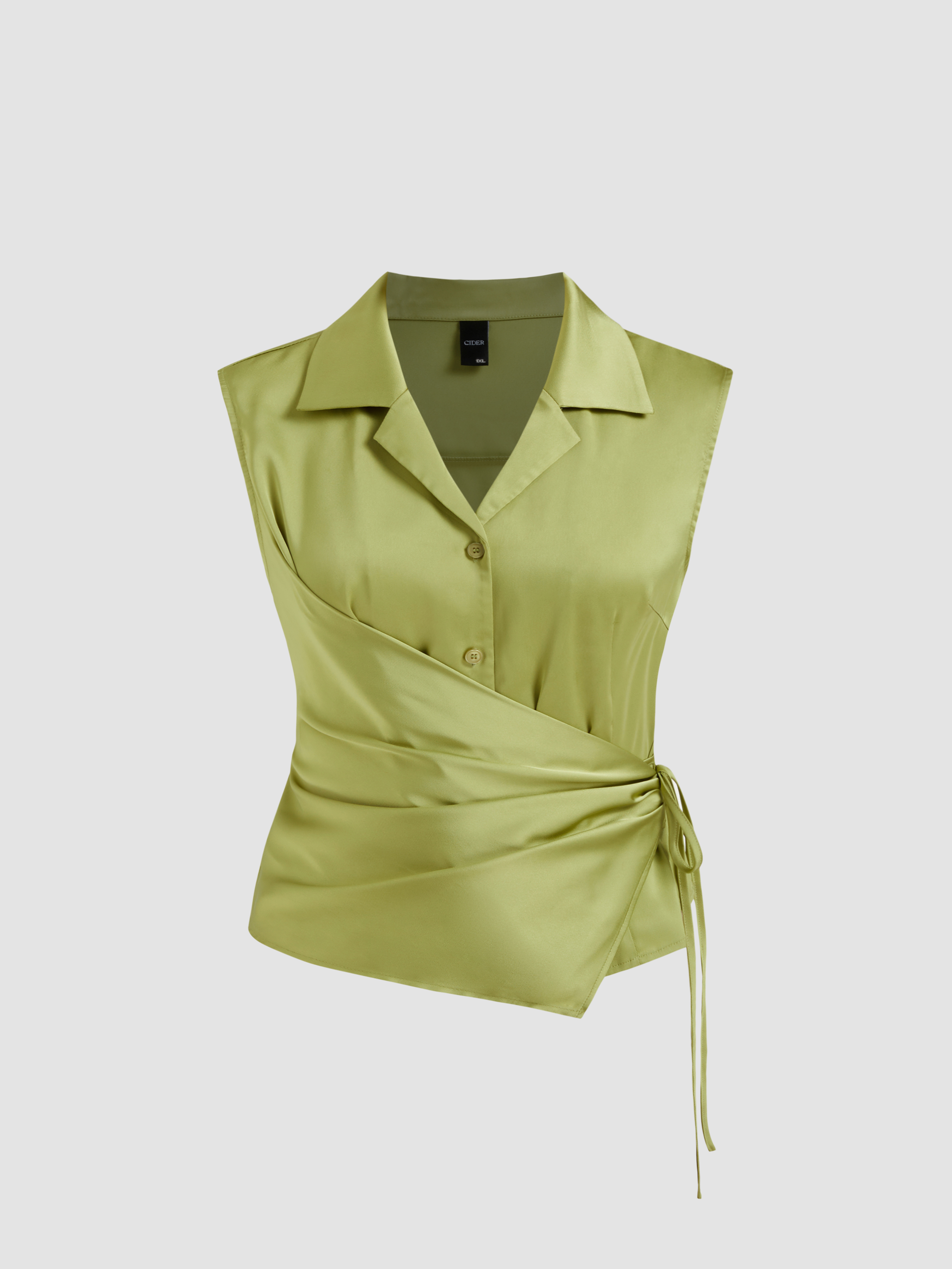 Satin Satin Collar Knotted Top Curve & Plus For Work