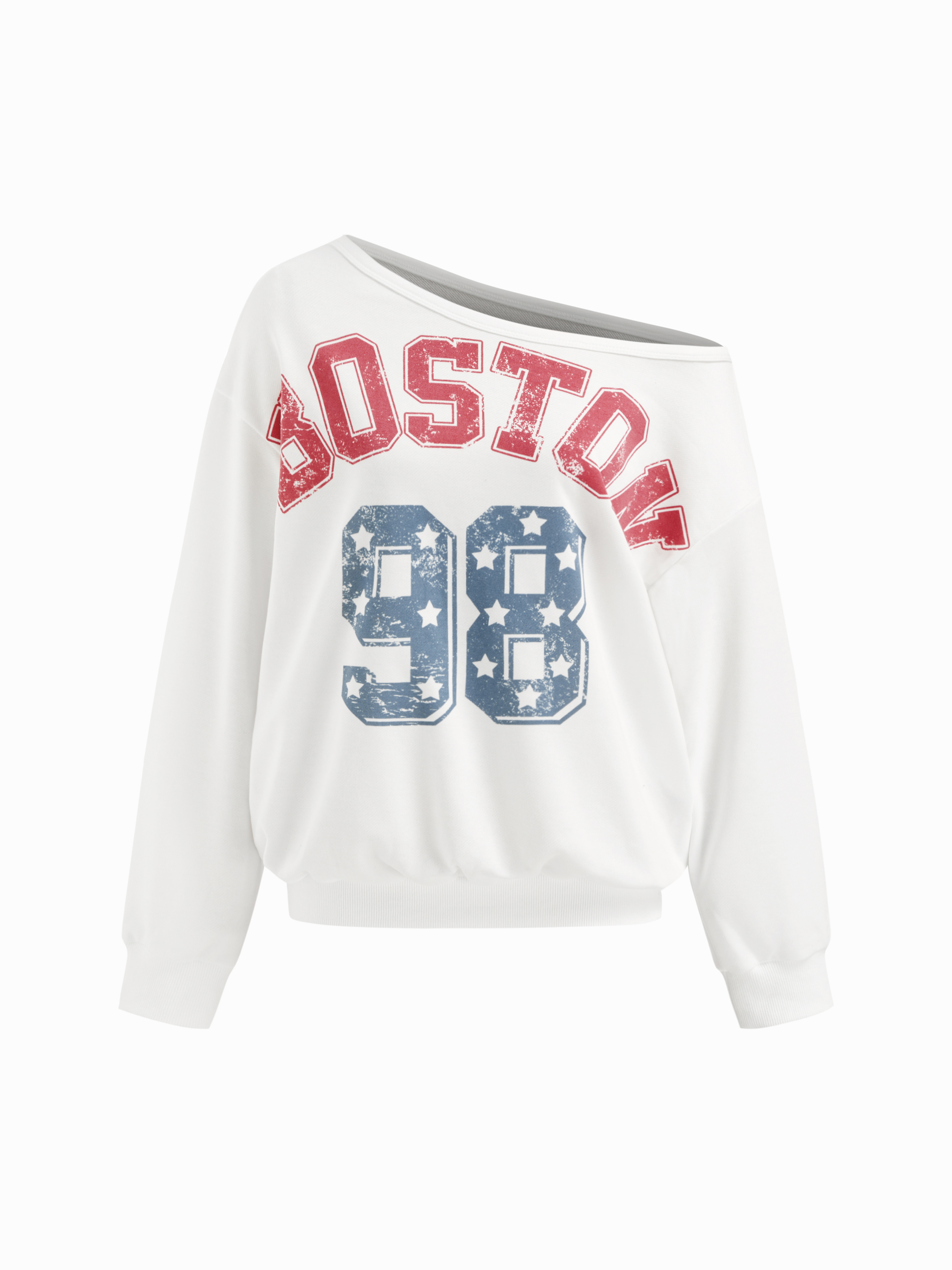 Knit Fabric 98 Boston Star Graphic Asymmetrical Neck Oversized ...