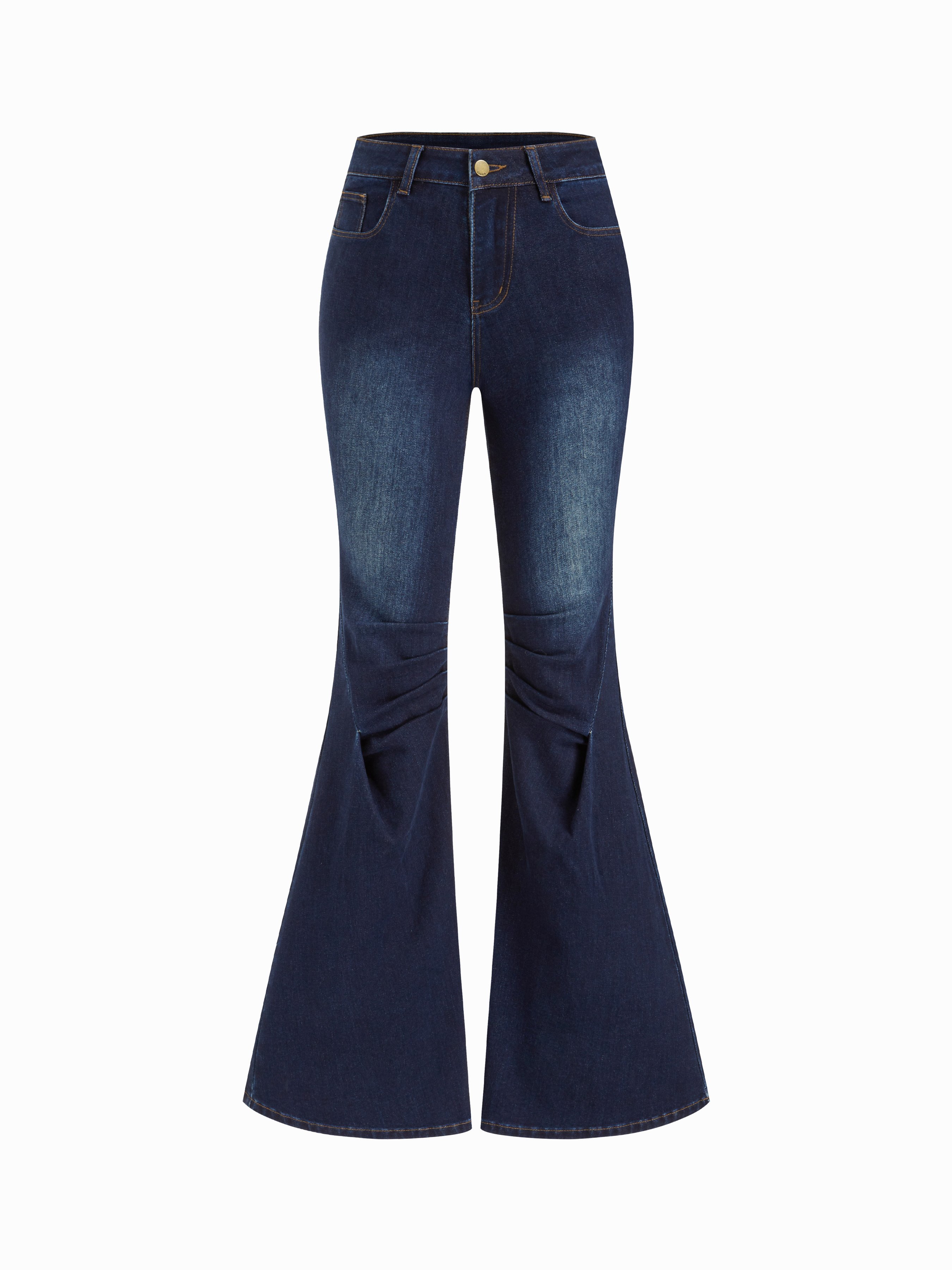 Denim Stretch Cider Denim Low Rise Washed Ruched Flared Jeans For Daily ...