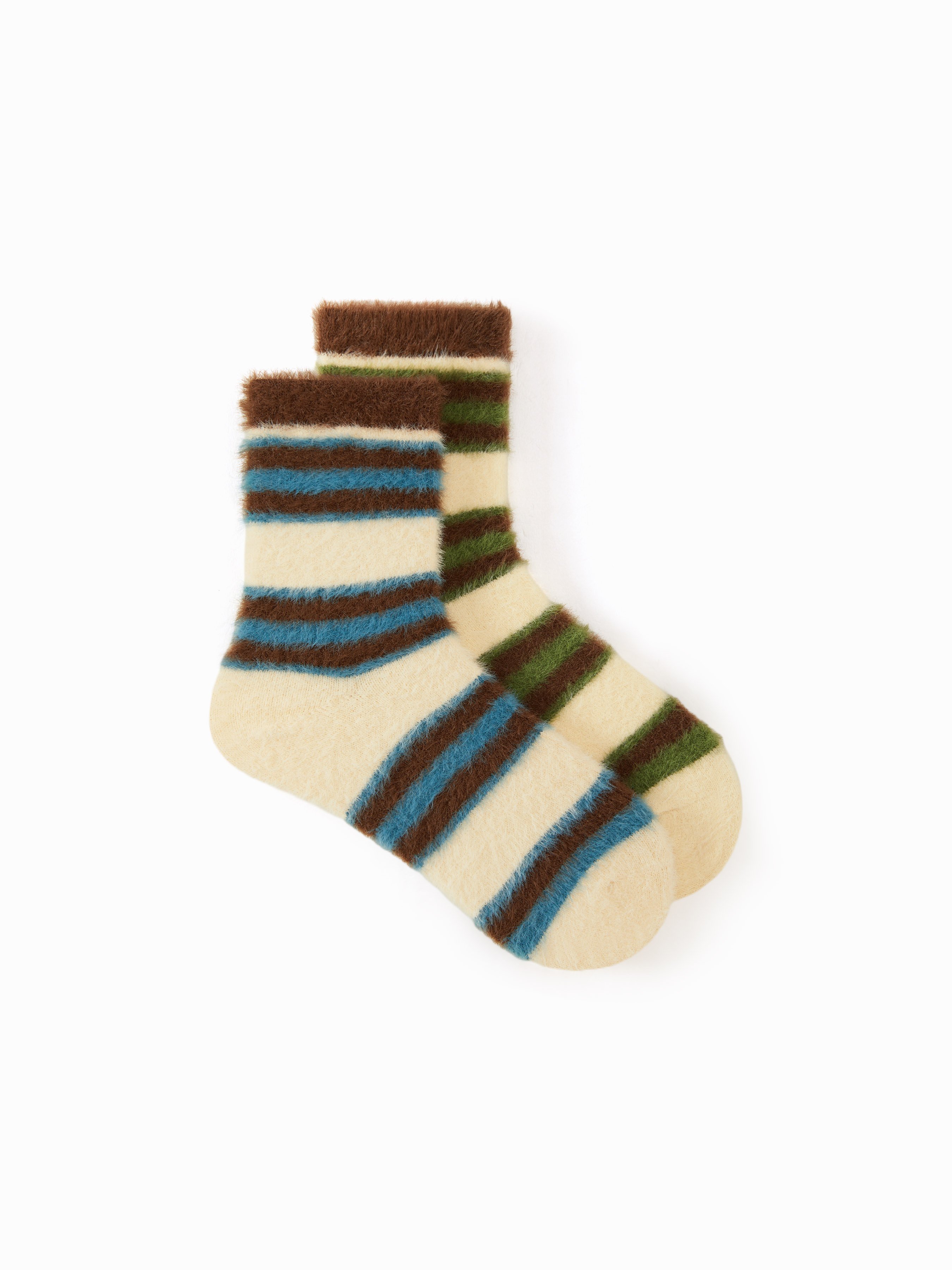 2 PARIS STRIPE FUZZY ANKLE SOCKS SET For School Daily Casual Date